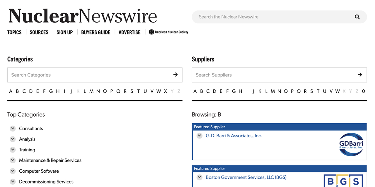 Introducing the new online Buyers Guide database -- ANS / Nuclear Newswire