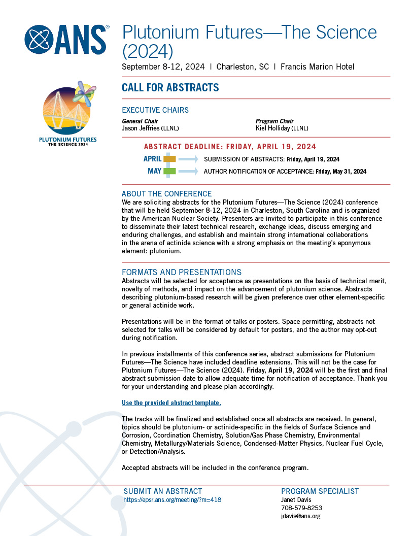 Plutonium Futures - The Science 2024 -- ANS / Meetings