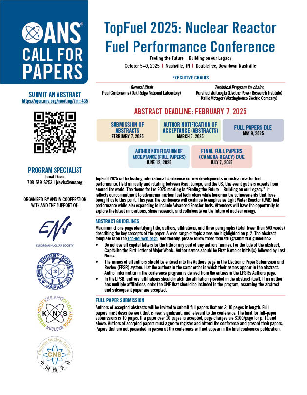 TopFuel 2025: Nuclear Reactor Fuel Performance Conference -- ANS ...