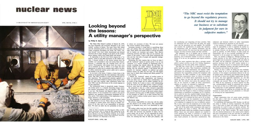 Looking back at coverage of TMI—Part 2 -- ANS / Nuclear Newswire
