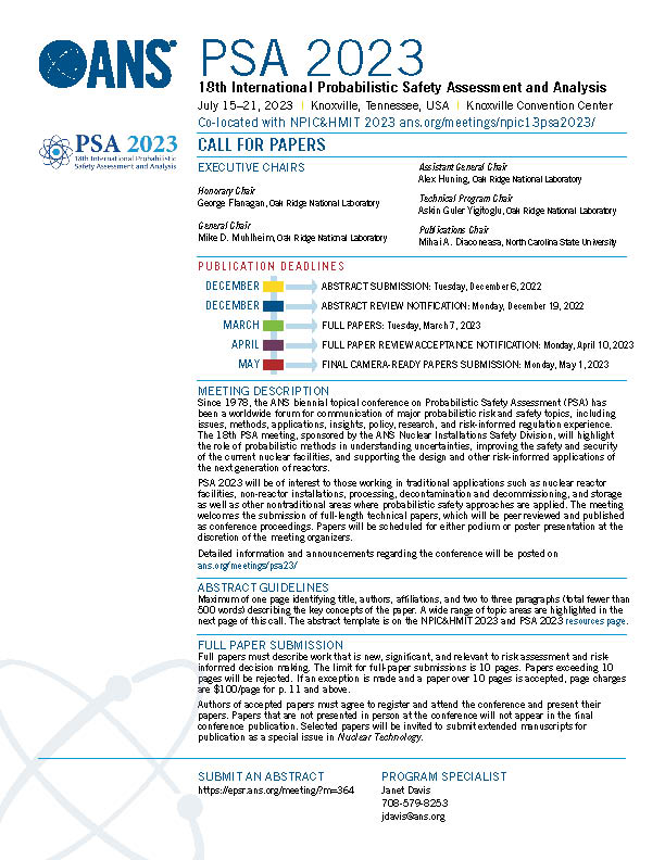 NPIC&HMIT 2023 and PSA 2023 Co-Located Meetings -- ANS / Meetings